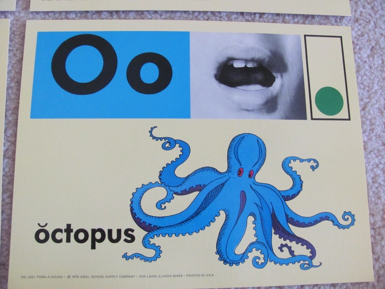 Large Phonics Flash Card Poster - Circa 1972 - Over Octopus - Etsy