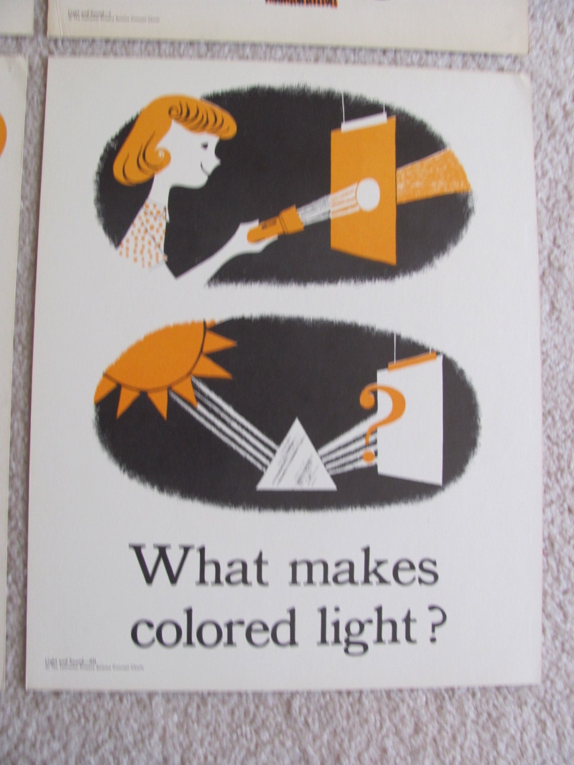 Vintage Illustrated Large Flash Card Science Poster Light Sound -- 11 ...