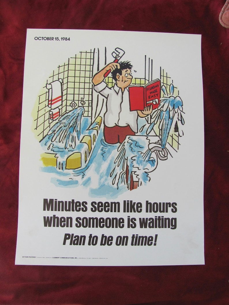 1980's Vintage Safety Workplace Inspirational Cartoon Poster 17" X 23 ...