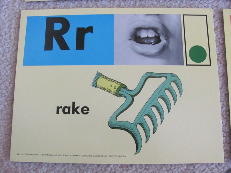 Large Phonics Flash Card Poster - Circa 1972 - Rake Kite Giraffe Queen ...