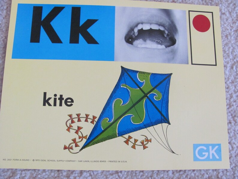 Large Phonics Flash Card Poster - Circa 1972 - Rake Kite Giraffe Queen ...