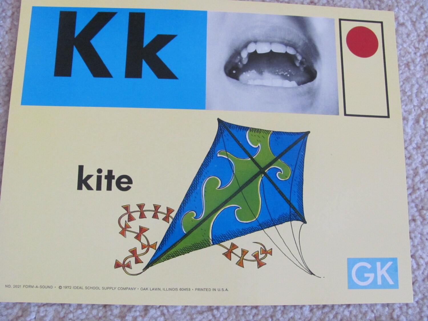 Large Phonics Flash Card Poster - Circa 1972 - Rake Kite Giraffe Queen ...