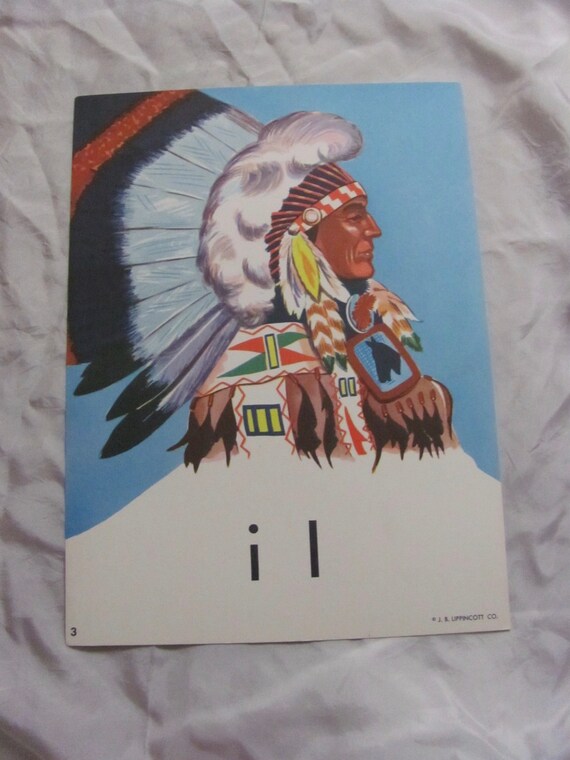 Indian Flash Card Vintage Large Colorful School Alphabet | Etsy