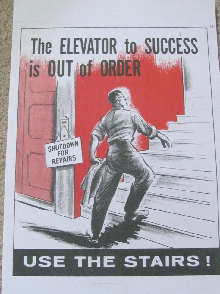 Poster Elevator to Success Retro Vintage Safety Inspirational Poster ...
