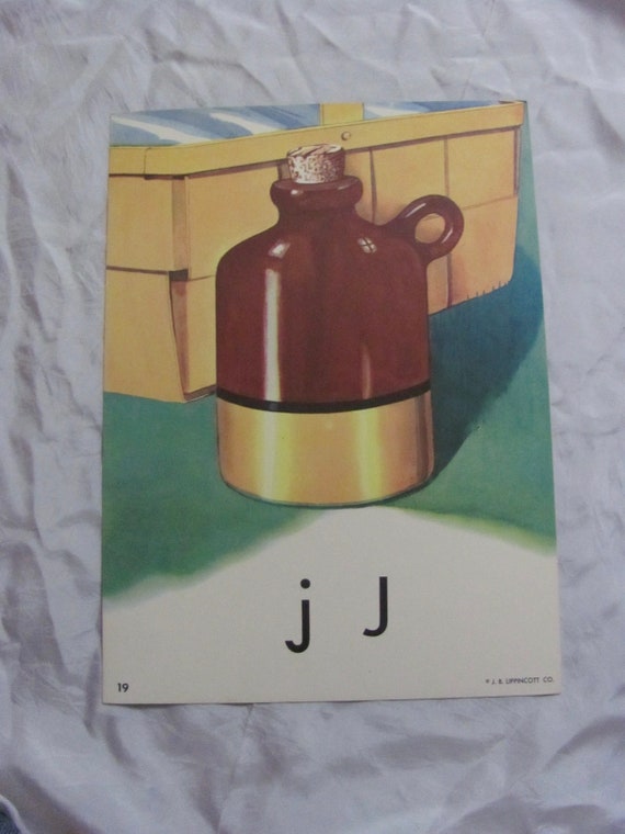 Jug Flash Card Vintage Large Colorful School Alphabet Phonics | Etsy