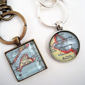 Custom Map Key Chains Marthas Vineyard You Pick Location Map Keychains ...