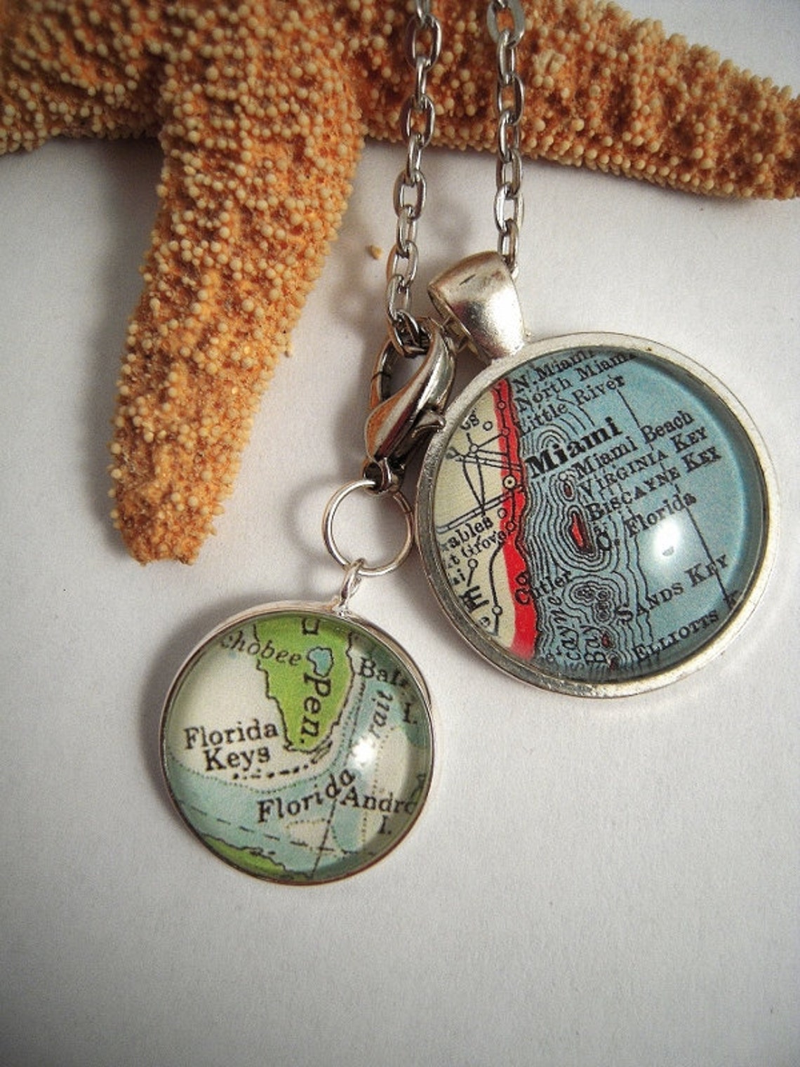 Custom Map Jewelry Miami Florida Keys Vintage Map Pendant - Etsy
