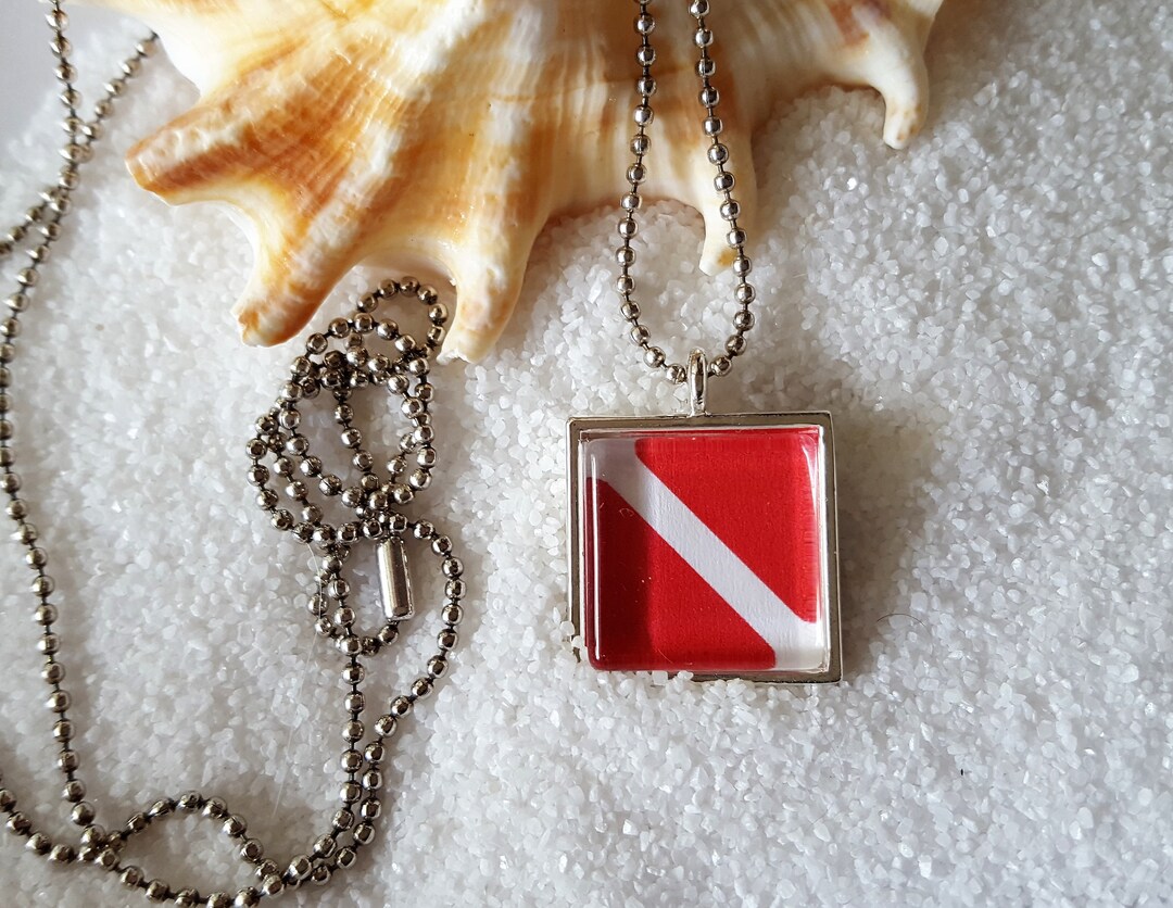 Dive Flag Pendant Necklace Silver Micro Chain Nautical Sailing Gift ...