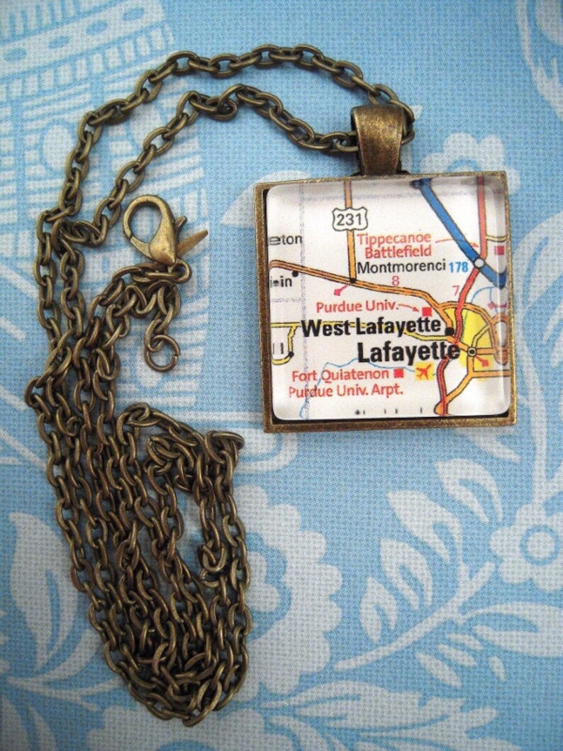 Purdue University Map Pendant Necklace, West Lafayette Indiana, Vintage ...