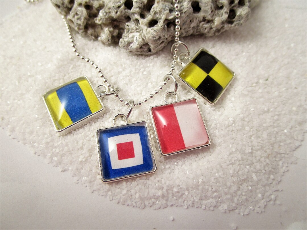 Custom Nautical Signal Flag Necklace: Silver Charm Pendant, Initial ...