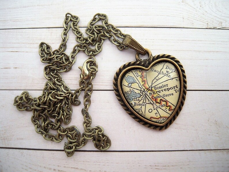 Custom Map Jewelry Shreveport Louisiana Vintage Heart Shape | Etsy