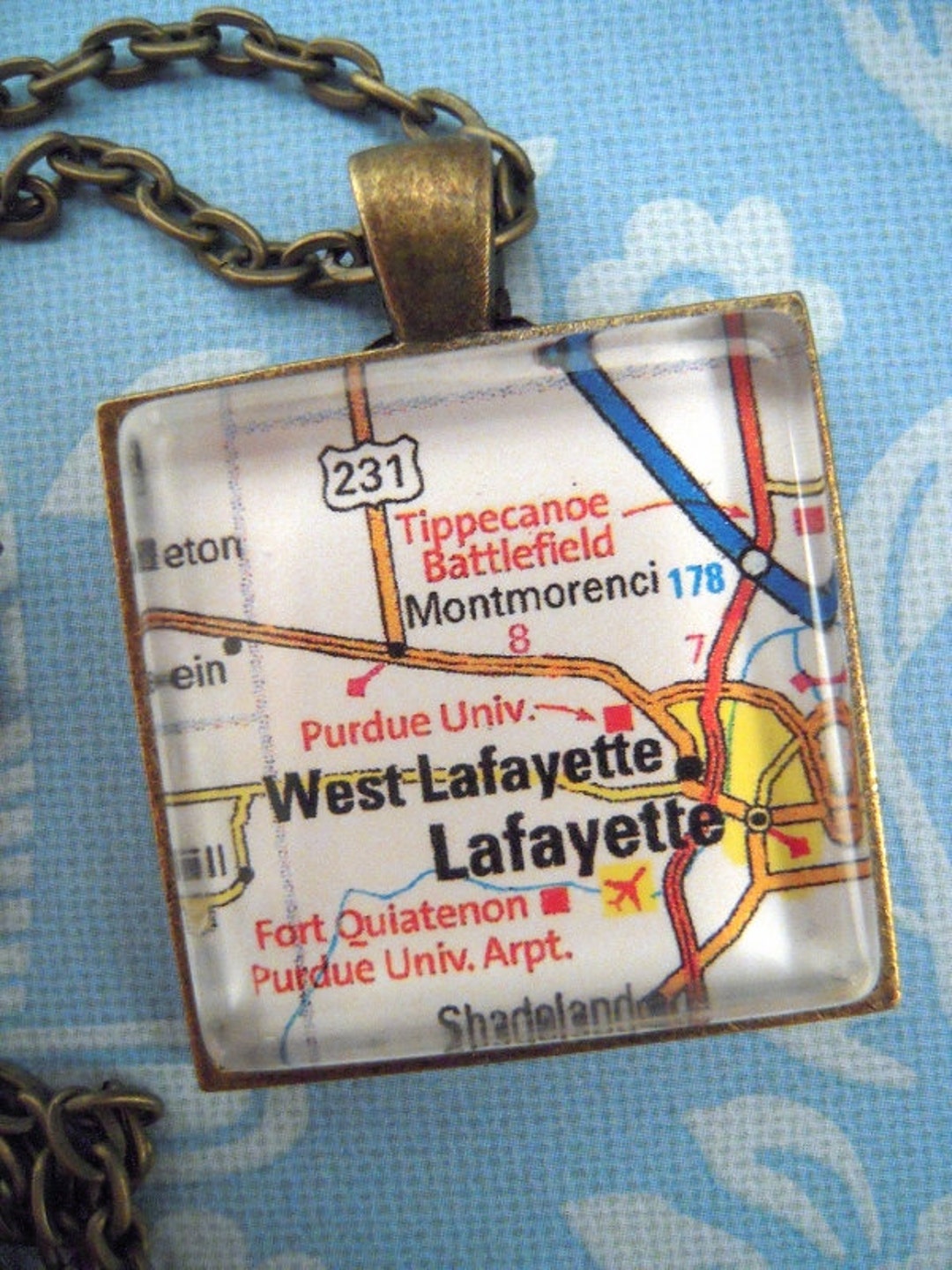 Purdue University Map Pendant Necklace, West Lafayette Indiana, Vintage ...