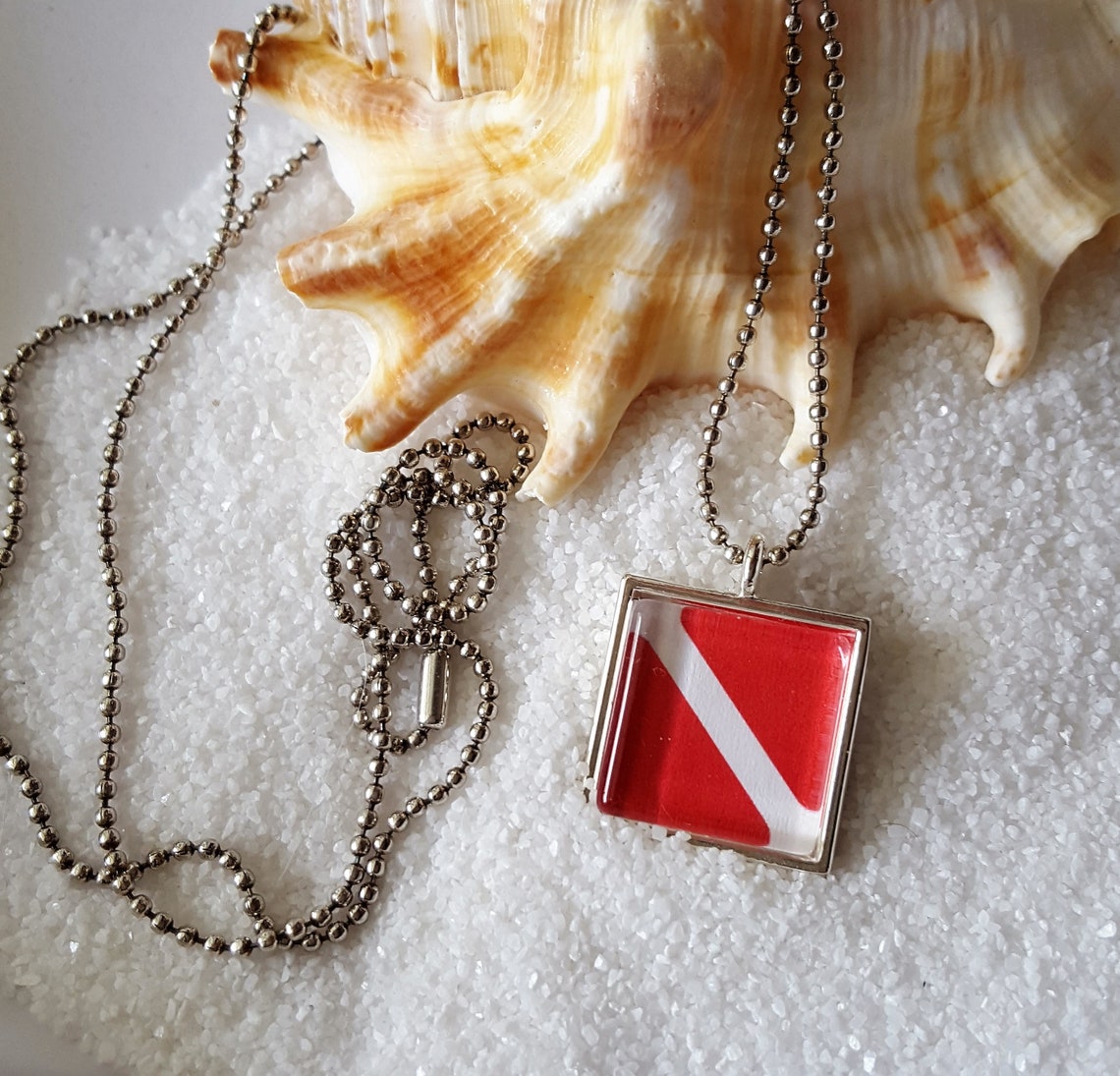 Dive Flag Pendant Necklace Silver Micro Chain Nautical Sailing Gift ...