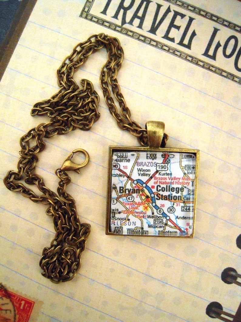 Custom Map Jewelry A & M University College Station Bryan | Etsy