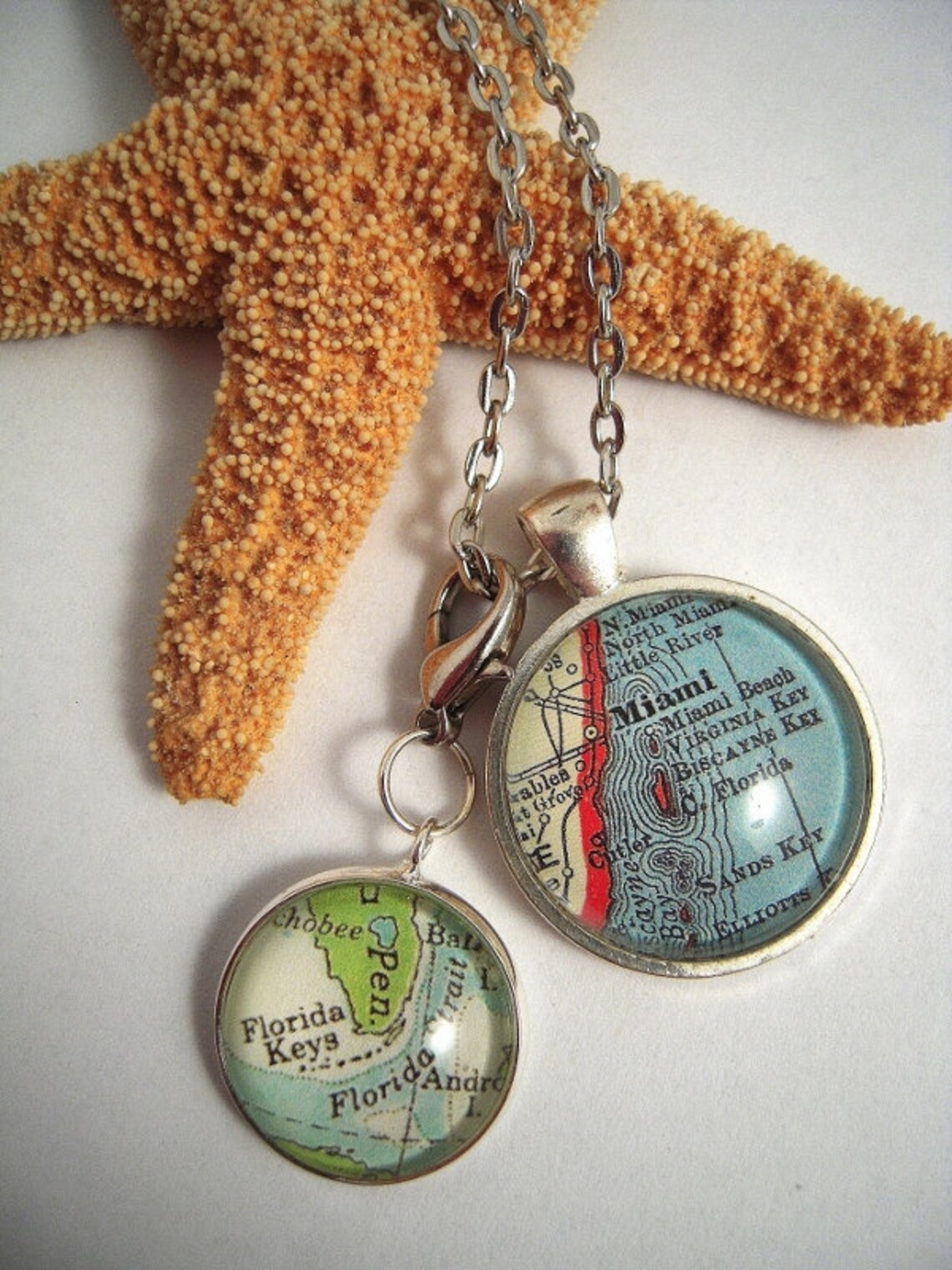 Custom Map Jewelry Miami Florida Keys Vintage Map Pendant - Etsy