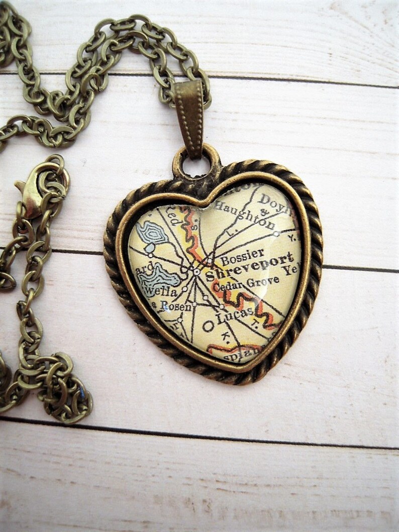 Custom Map Jewelry Shreveport Louisiana Vintage Heart Shape | Etsy