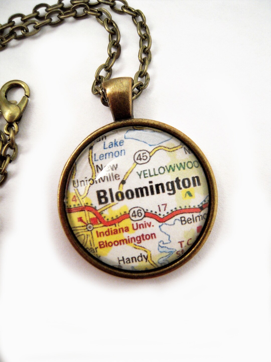 Bloomington Indiana Map Pendant Necklace, Vintage Style - Etsy