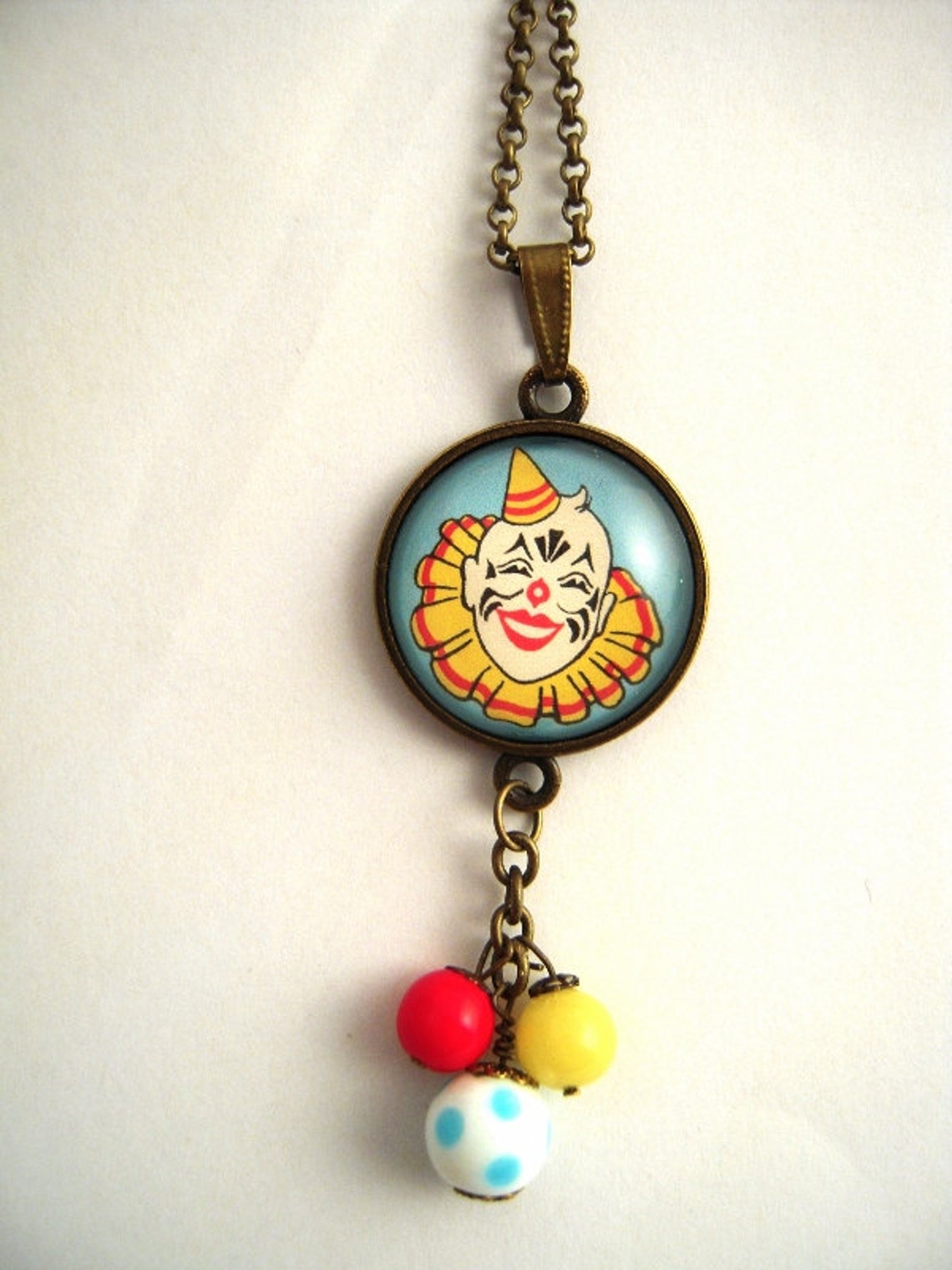 Vintage Clown Pendant Necklace Jewelry Glass Beads Tassel | Etsy