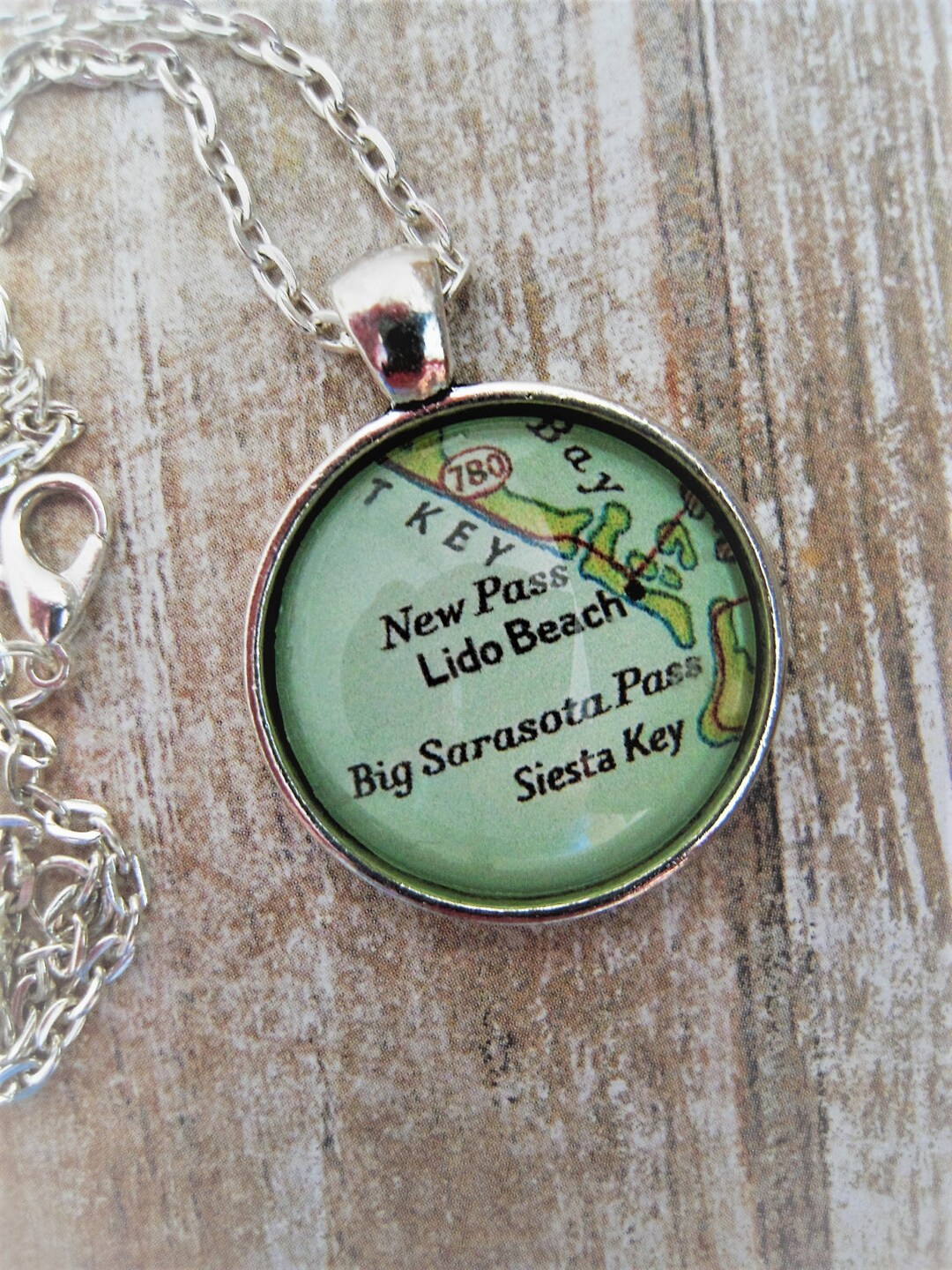 Custom Map Jewelry, Lido Beach Siesta Key Sarasota Florida Vintage Map ...