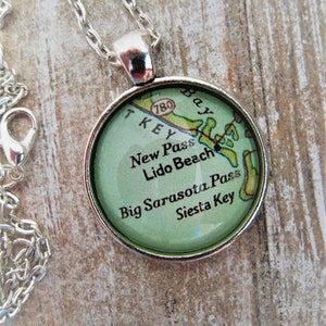 Custom Map Jewelry, Lido Beach Siesta Key Sarasota Florida Vintage Map ...