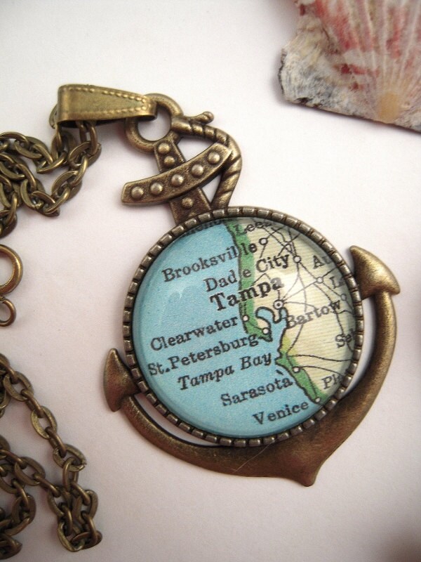 Custom Map Jewelry Tampa Clearwater Florida Vintage Map | Etsy
