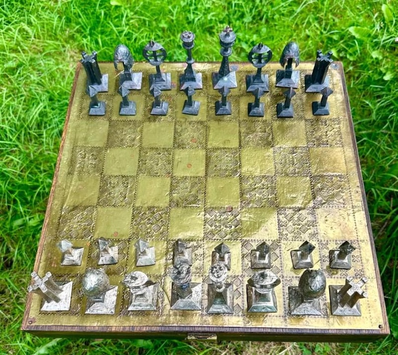 Rare Charles Martel Chess Set: Richard Synek Brutalist Bronze & Nickel ...