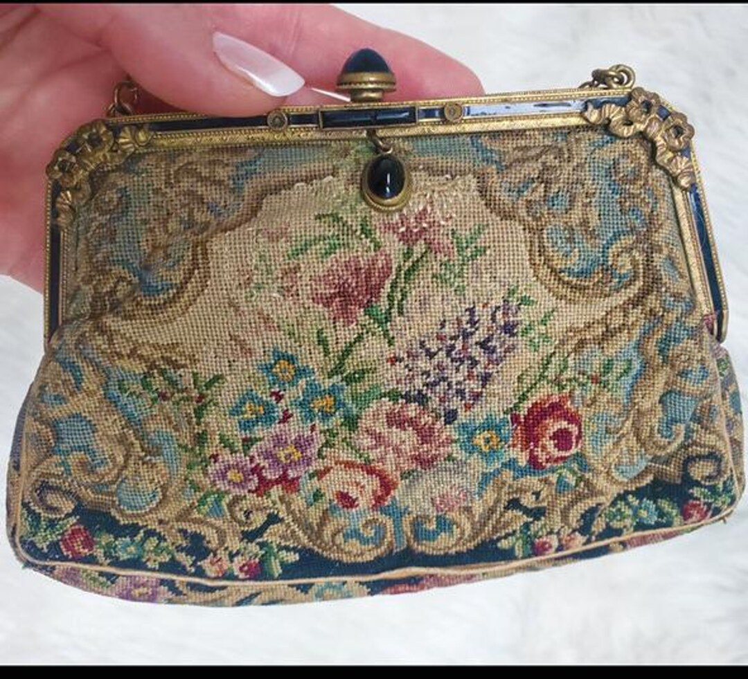 Antique 1920's Austrian Petit Point Tapestry Evening Bag Purse Clutch W ...