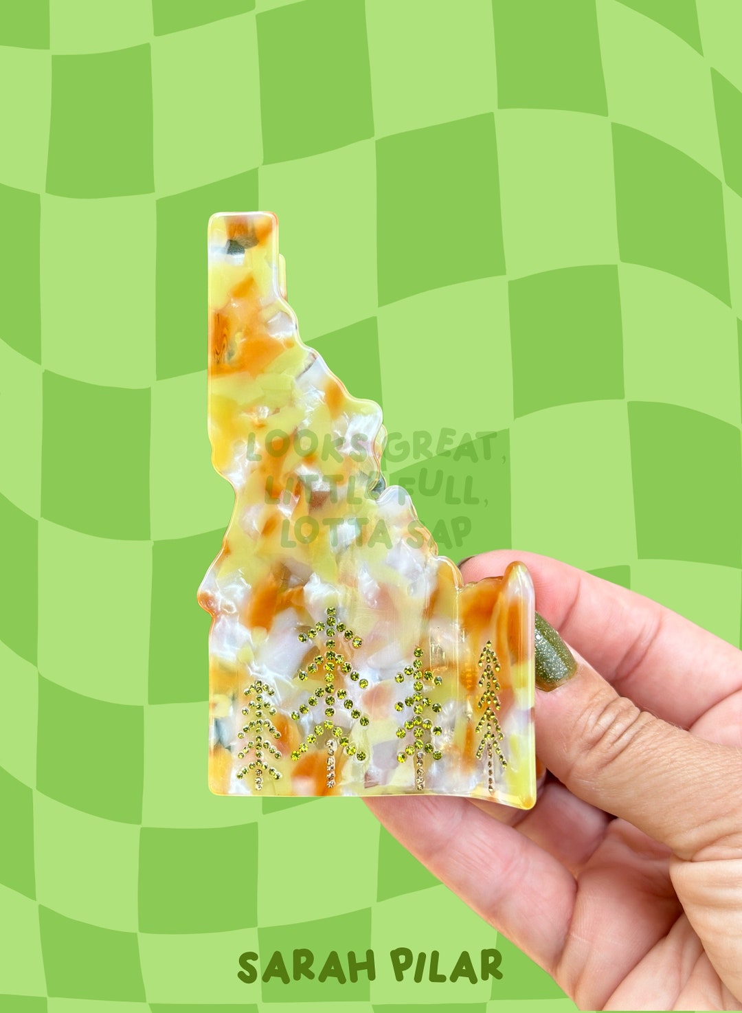 Idaho State Hair Claw: Rhinestone Trees, Acetate Hair Clip, Hair ...