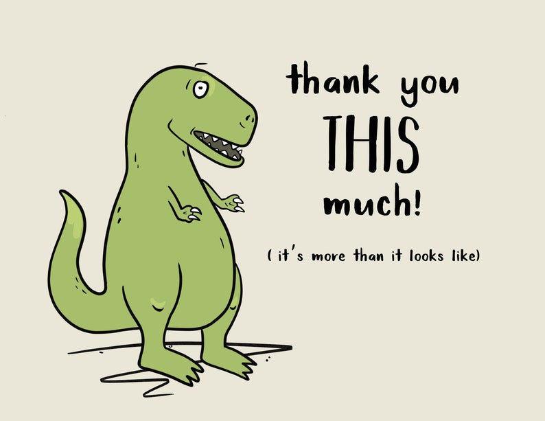 Trex Thank You Card Thank You Dinosaur Card Greeting Card - Etsy Ireland