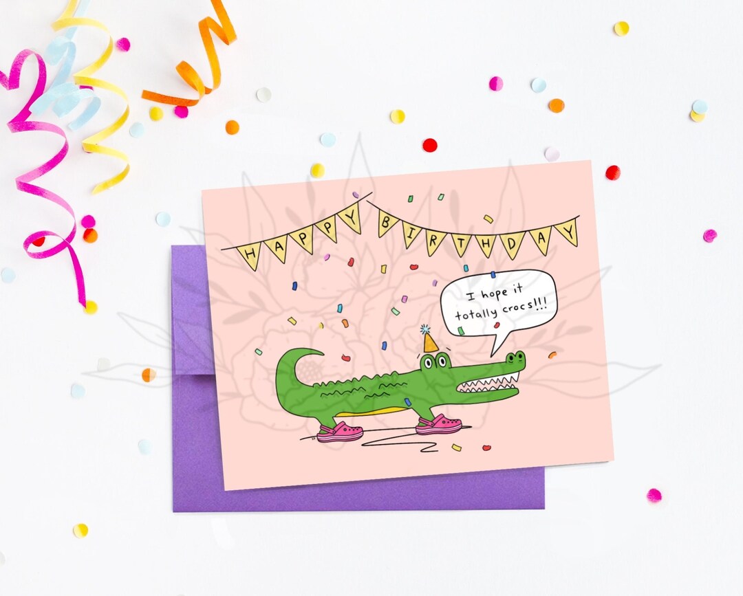 Funny Crocodile Birthday Card: Pink Croc Bday, Kids Birthday Party - Etsy
