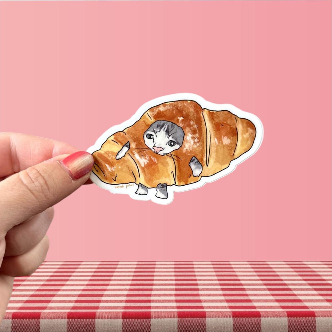 Croissant Cat Vinyl Sticker: Weatherproof Laptop Decal - Etsy