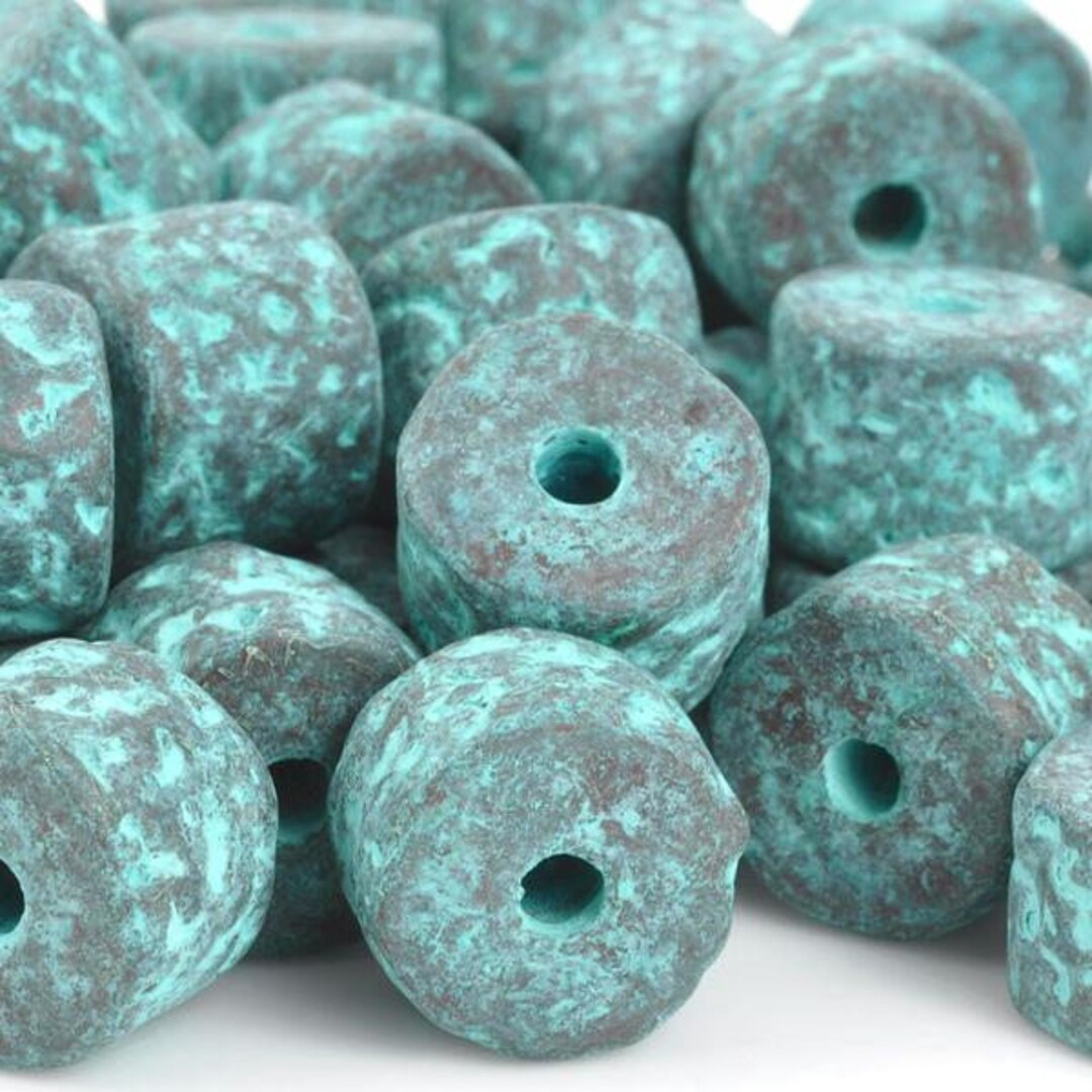 Ceramic Beads-10x13mm Coarse Round Tube-green Patina-quantity 1 - Etsy