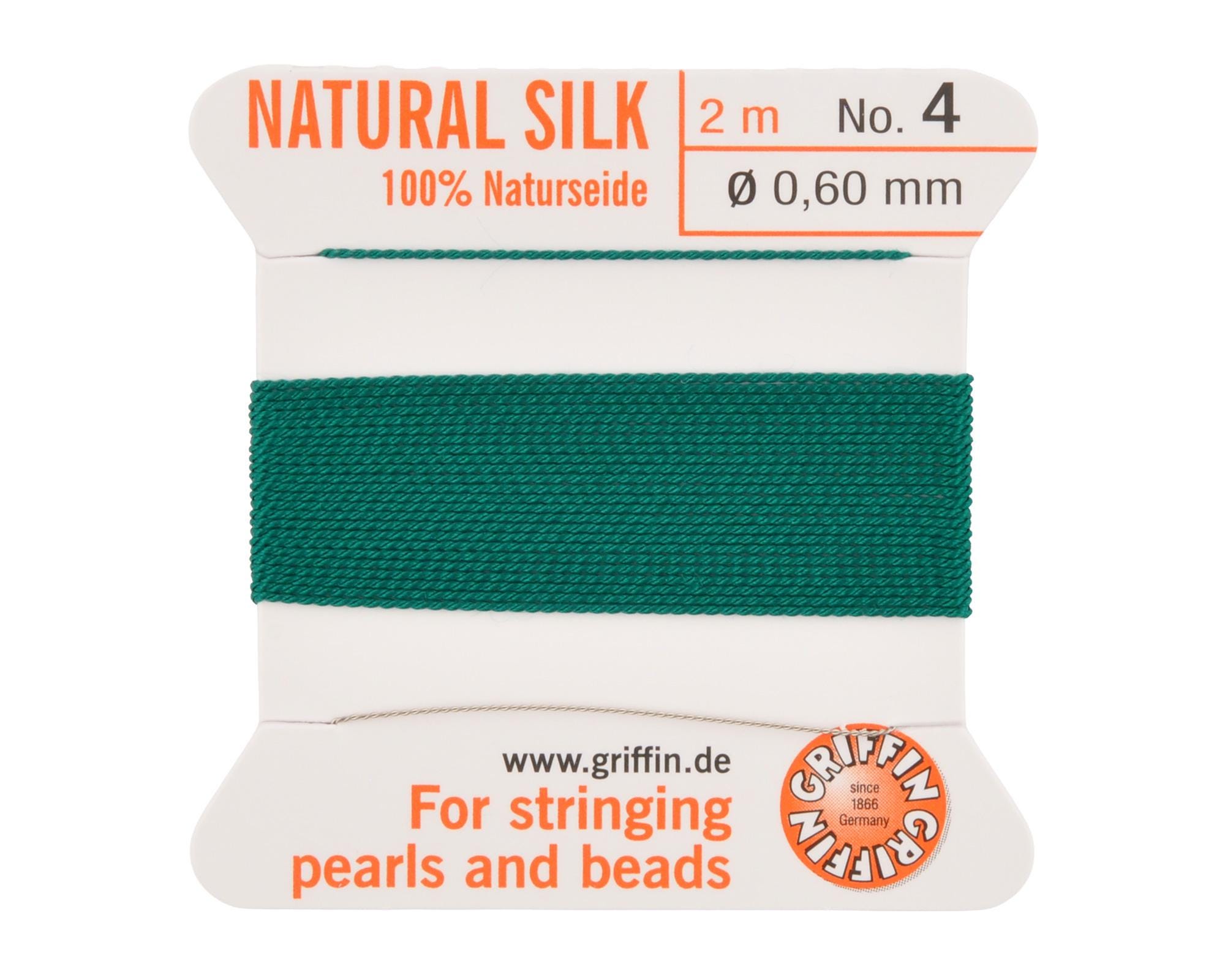 Griffin Silk Bead Cord Size 4 Green With Needle – 2 Meter Natural Silk ...