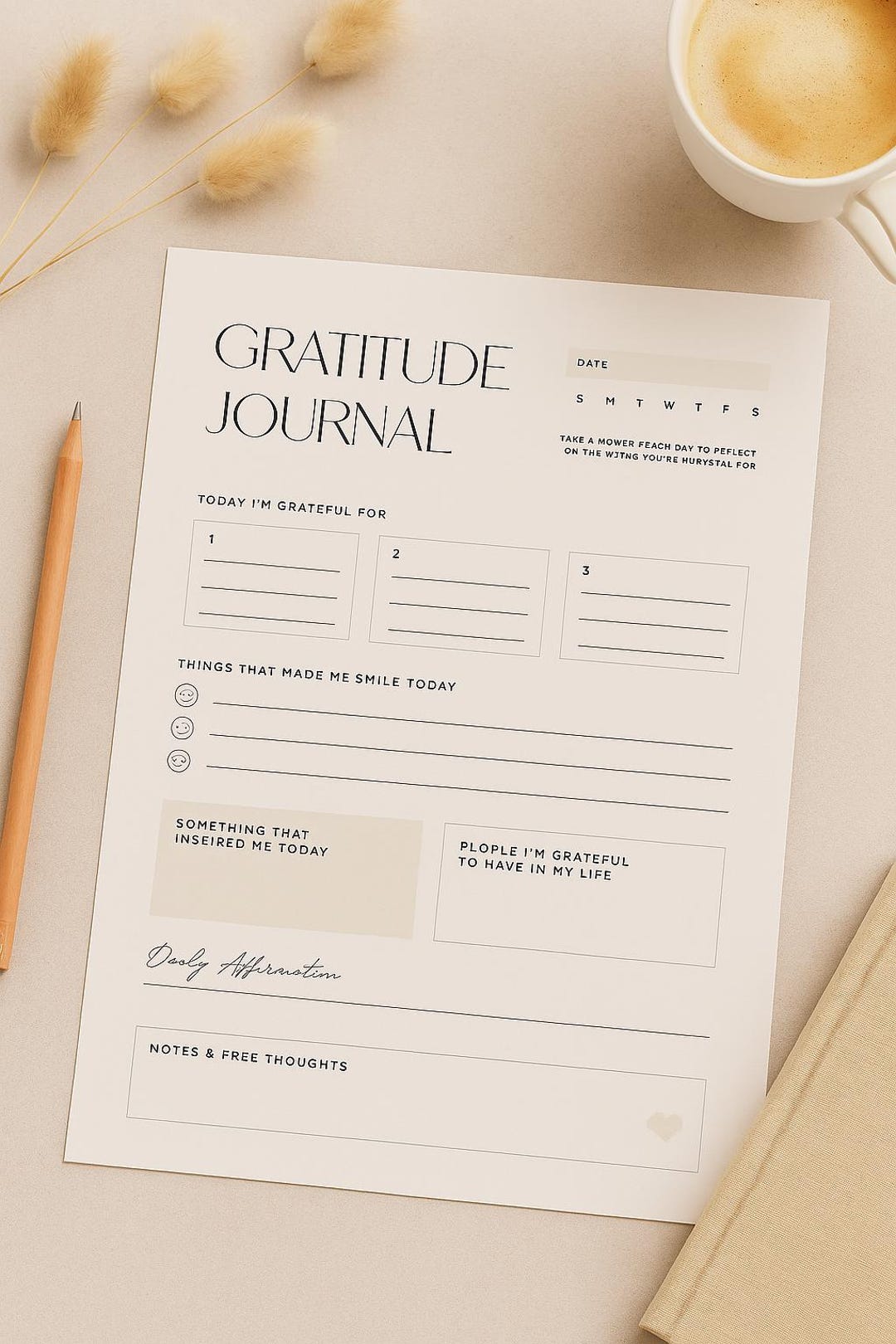 Printable Gratitude Journal Page | Daily Reflection Template ...