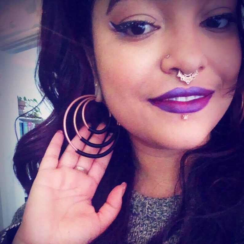 Coil Closure Copper Hoops Set of 3 Earrings for Stretched - Etsy