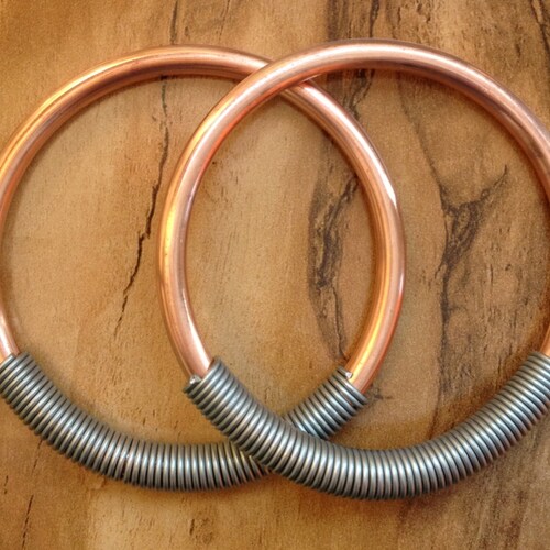 Coil Closure Copper Hoops Set of 3 Earrings for Stretched - Etsy