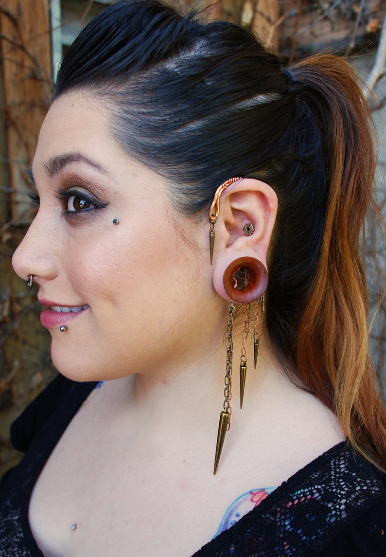 Behind the Ear Cuff in Copper with Mixed Chain and Spikes | Etsy