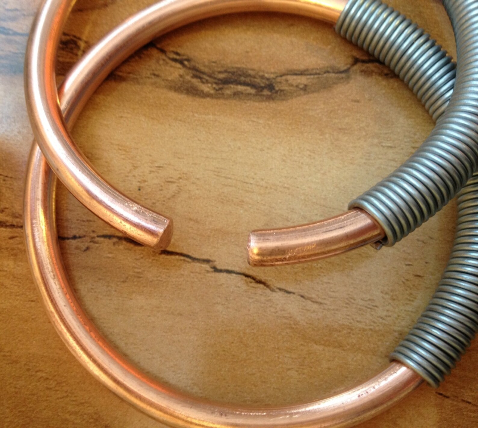 Solid Copper Hoops with Steel Coil Closure Earrings for | Etsy