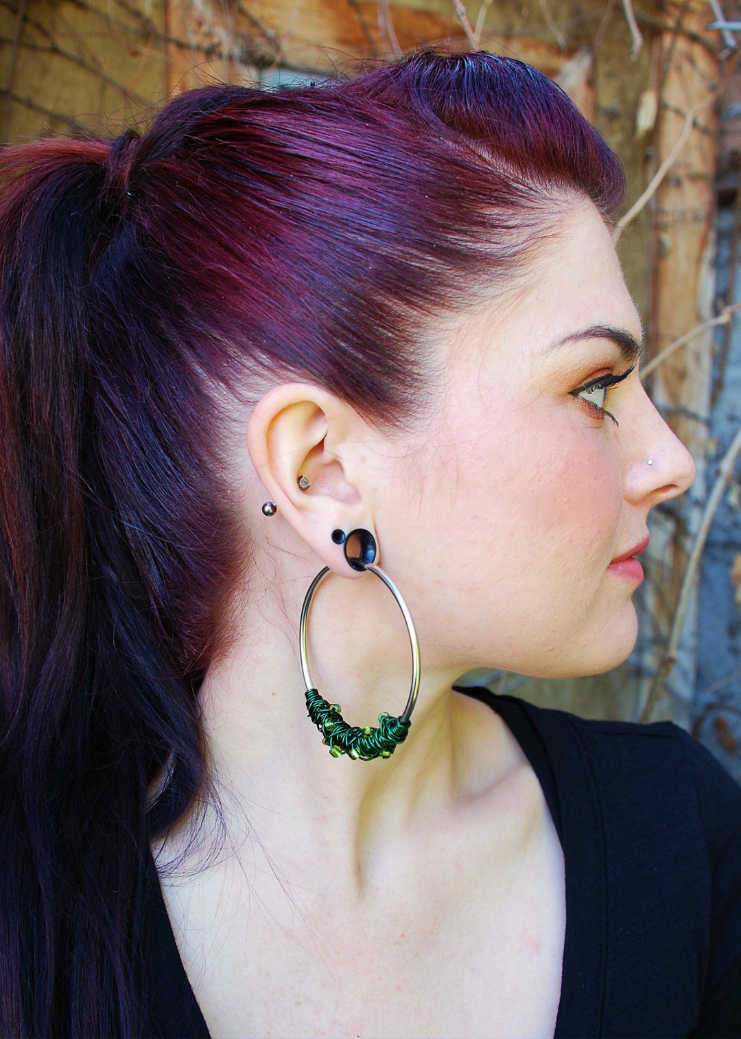 Chaotic Coil Closure Hoops With Beads Earrings for Stretched Lobes ...