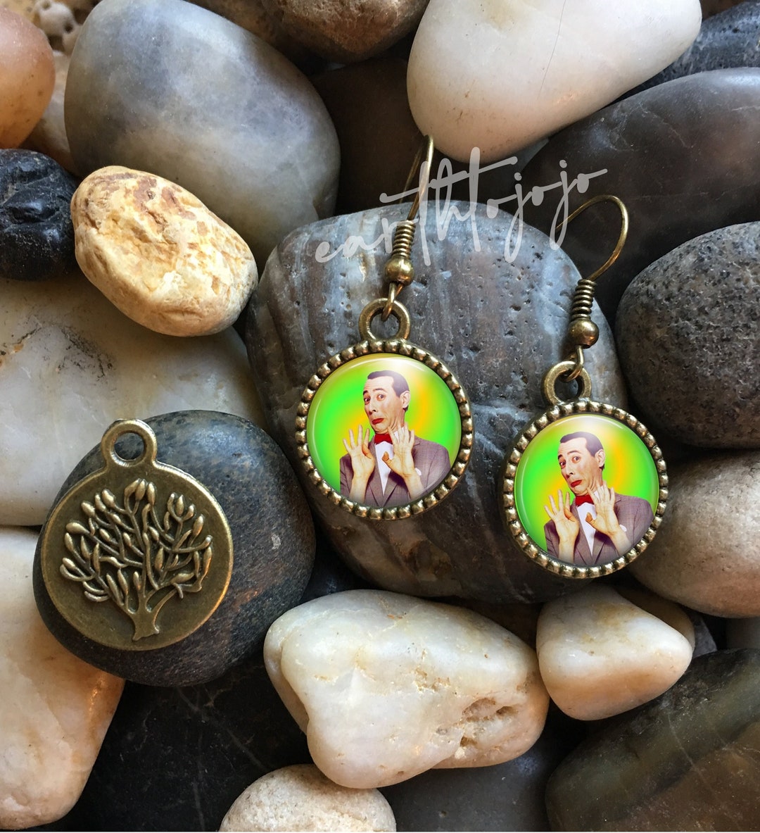 Pee Wee Herman Antique Bronze Glass Domed Dangle Earrings - Etsy