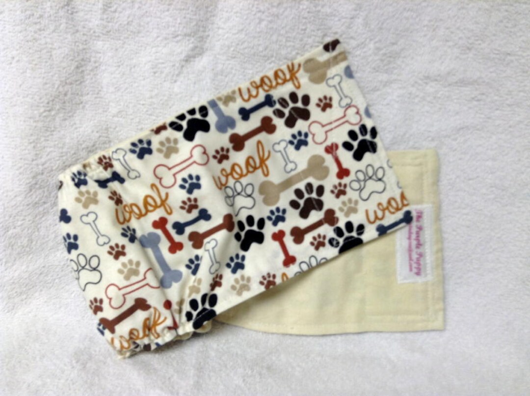 Male Dog Belly Band Pet Diaper Wrap Puppy Pants Beige Woof Fabric Sizes ...