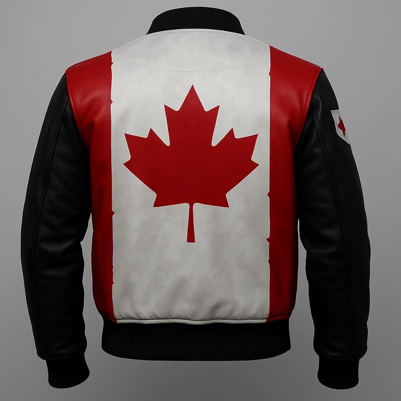 Canada Flag Leather Jacket With Maple Leaf Design - Stylish Bomber ...