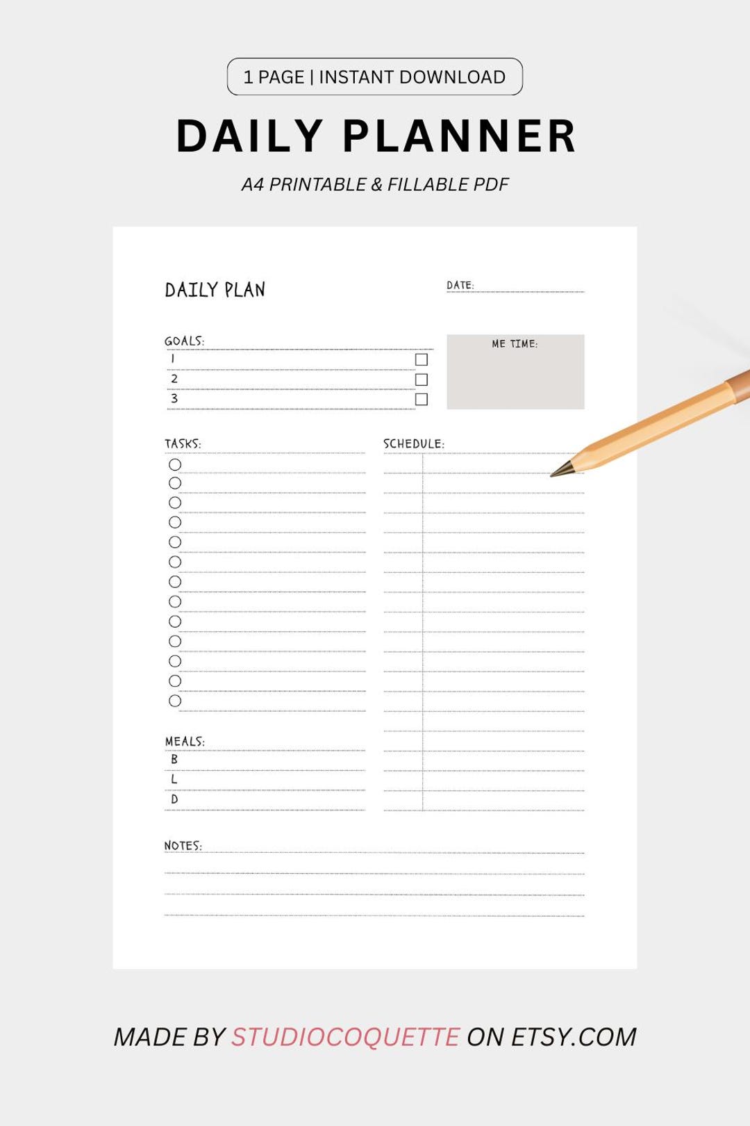 Minimalist Printable Daily Planner, A4 PDF, Instant Download, Printable ...