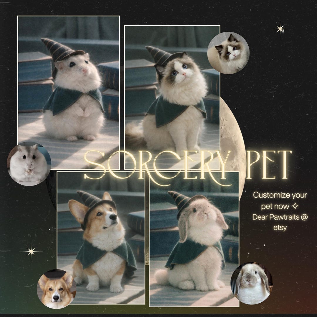 Personalized Pet Portrait | Wizard Theme | Digital Pet Art | Cat Dog ...