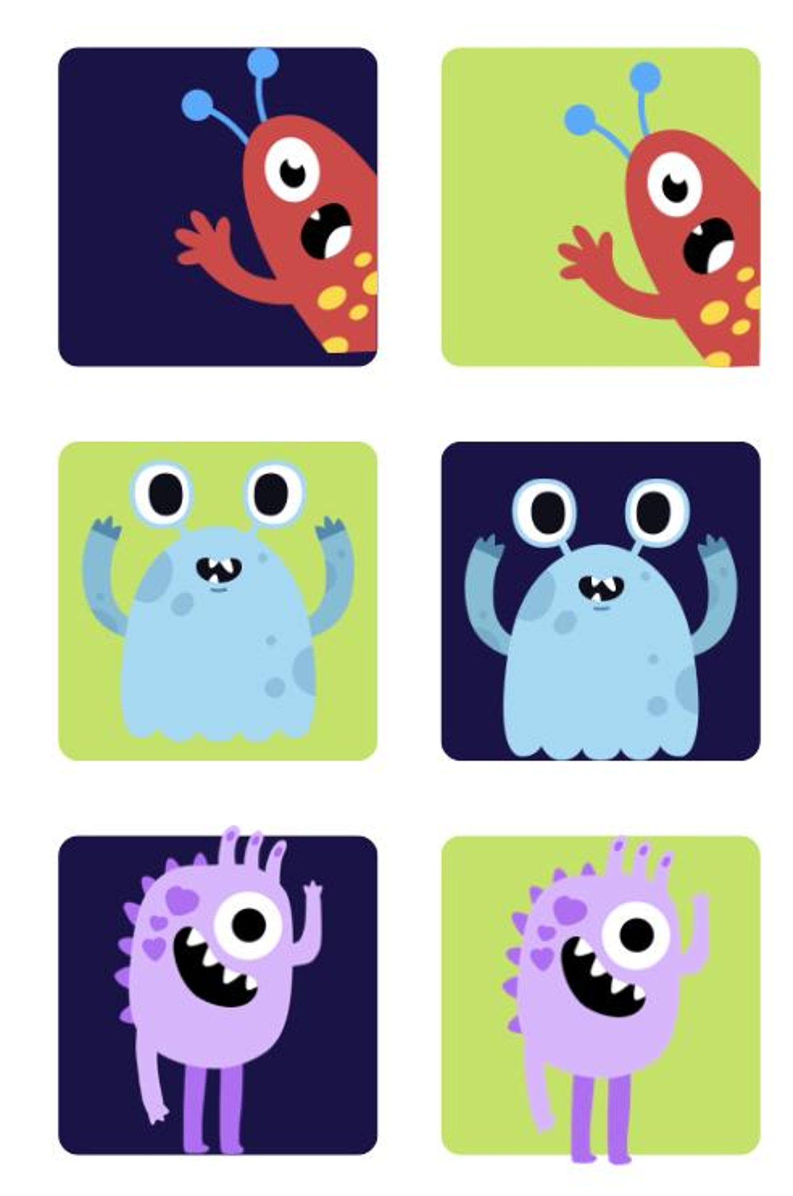 Monster Memory Matching Game, Winter Kids Activity (printable PDF File ...