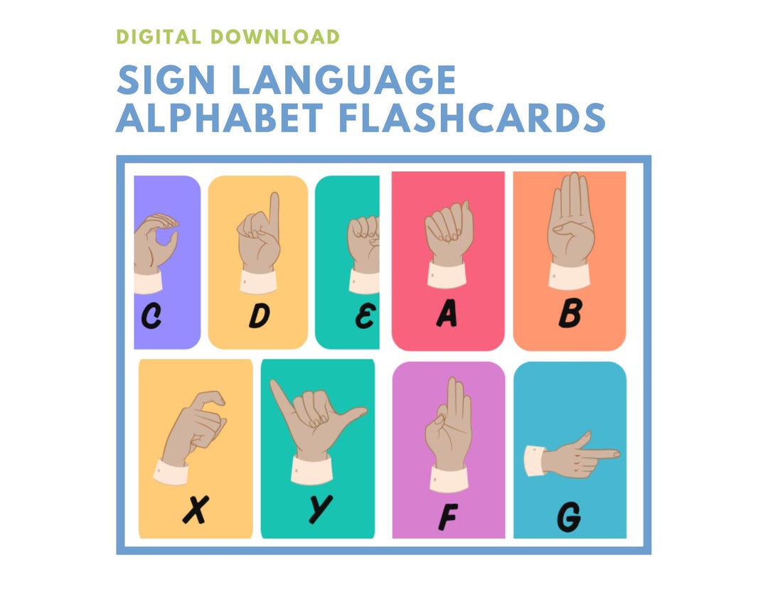 Colorful & Bright ASL Flashcards, American Sign Language Alphabet and ...