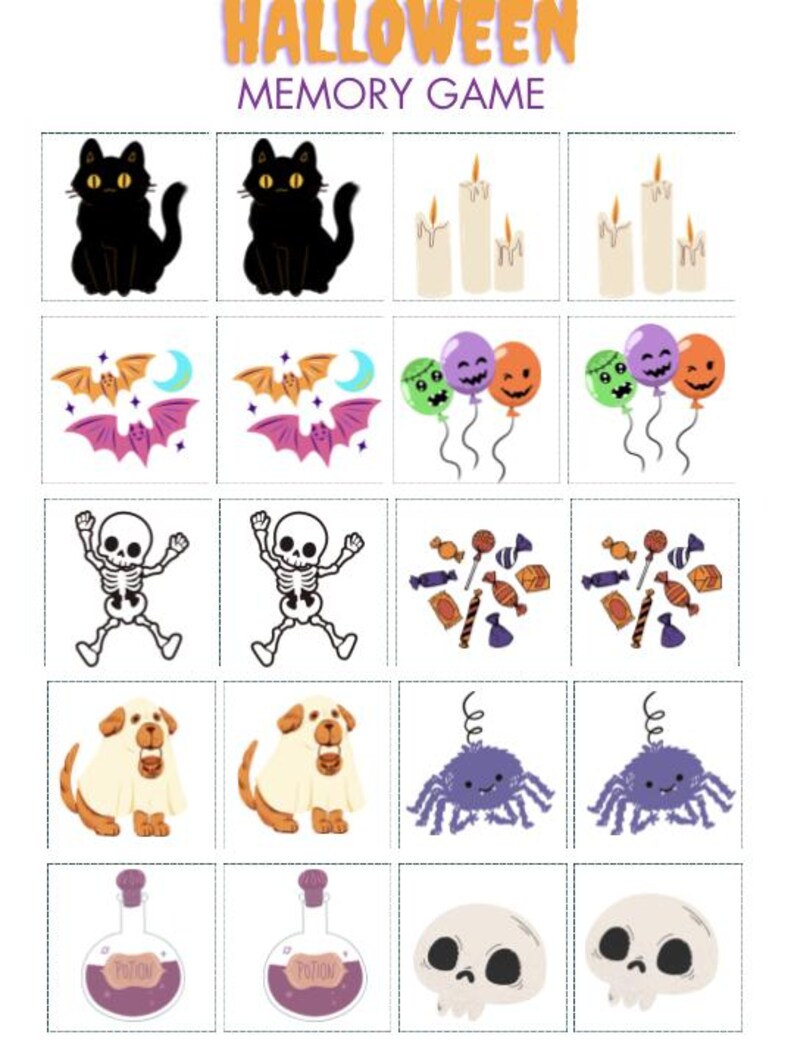 Halloween Memory Game for Kids: Printable Matching Game (instant ...
