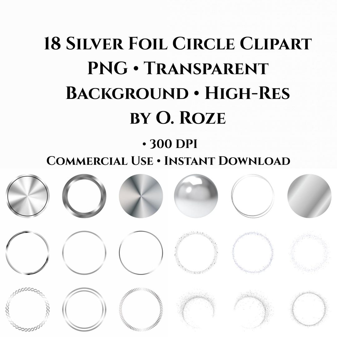 18 Silver Foil Circle Clipart PNG | Metallic Circle Frames | Round ...