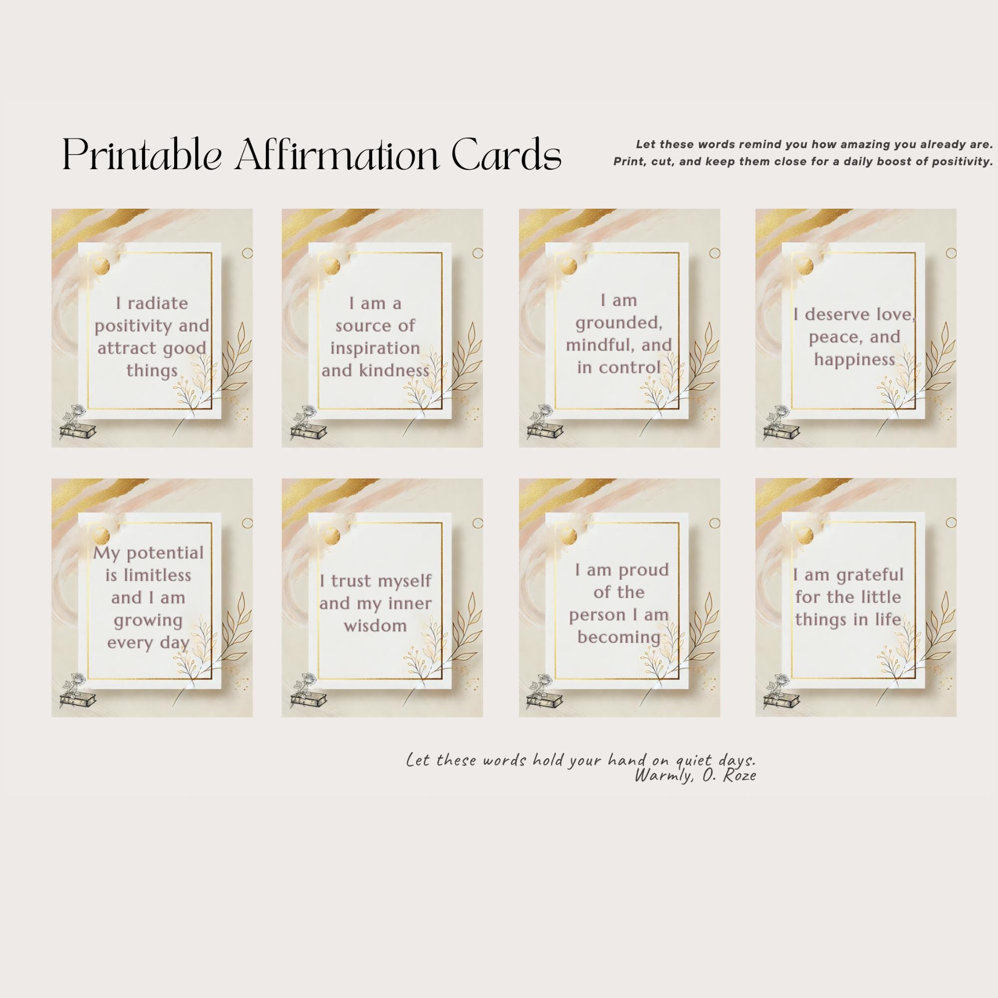 Printable Affirmation Cards | Minimalist Self-love & Mindfulness Quotes ...