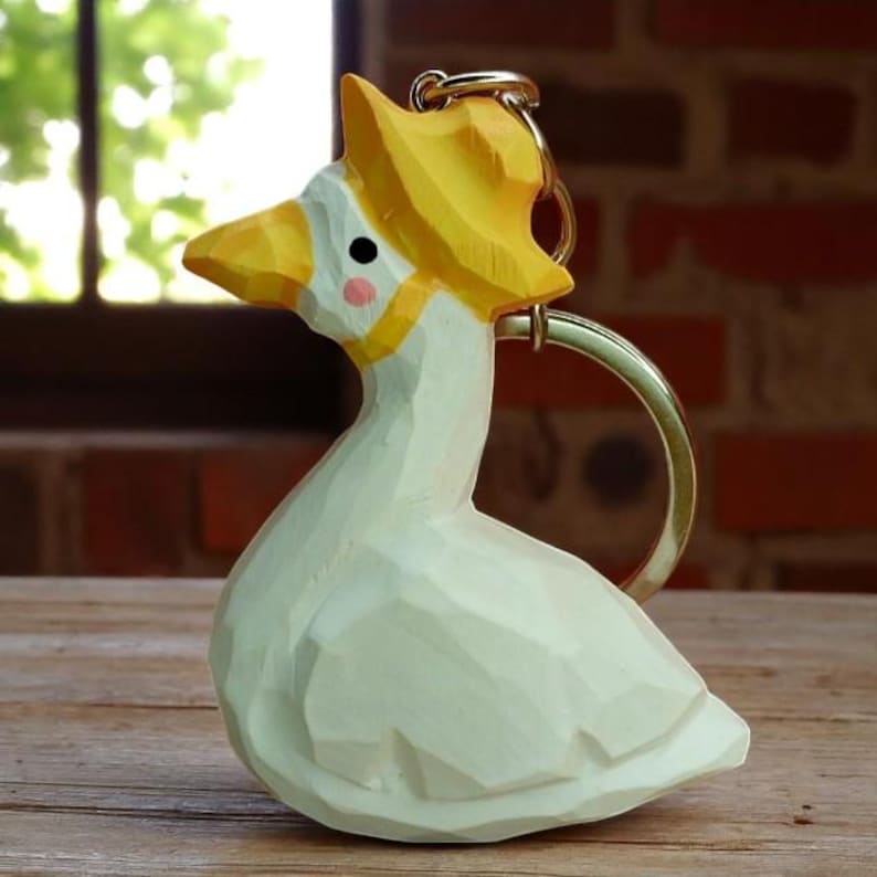 Hand-carved Wooden Duck Keychain: Miniature Wood Figurine Charm - Etsy